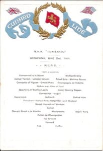 Ocean Liner Menu Cards